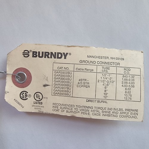 Burndy Pipe Clamp - GAR3904TC-Mechanical Ground Connector,For 2 Hole ...