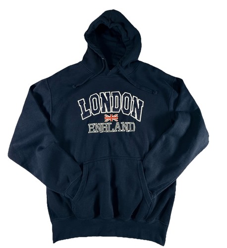 Zone One London England Embroidered Logo Navy Blue Hoodie Sweatshirt ...