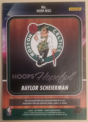 2024-25 NBA Hoops Baylor Scheierman RC Hoops Hopeful Patch #HHM-BSC SP ...