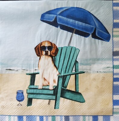 Two Beagle Dog On Beach Umbrella Paper Luncheon Napkins Art Crafts ...