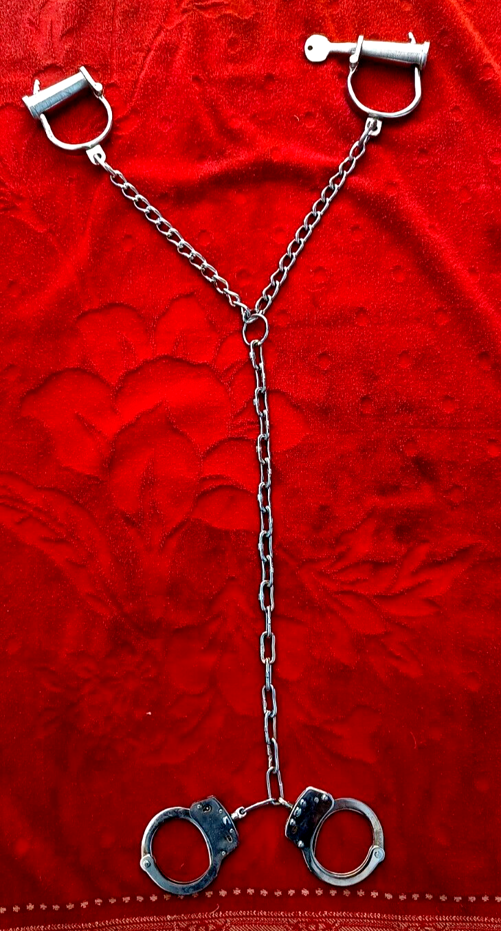 Silver 36" Handcuff Iron Long chain Rare Adjustable Lock Handcuffs With ...