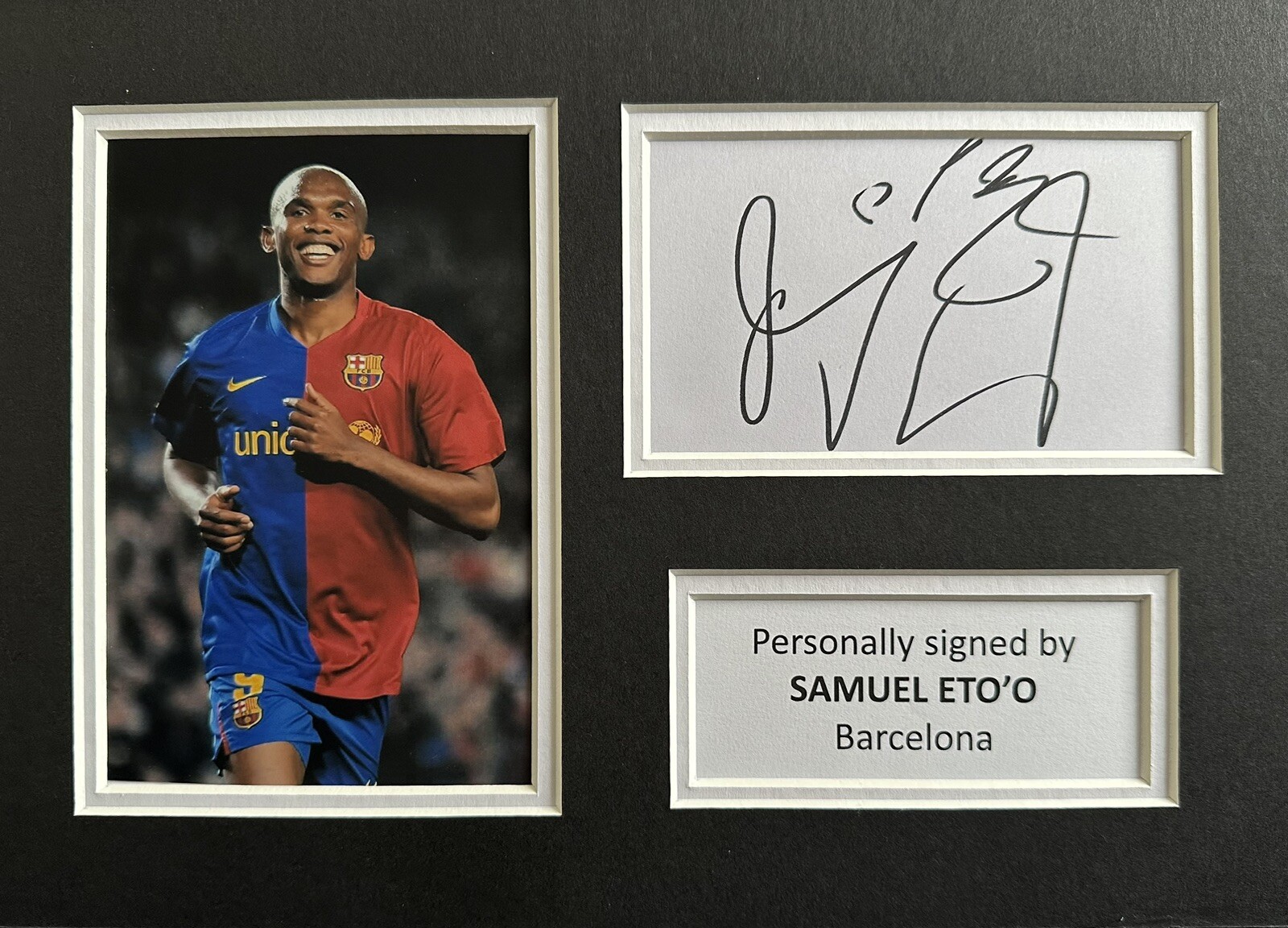 SAMUEL ETO’O HAND SIGNED BARCELONA A4 WHITE CARD DISPLAY + PROOF | eBay UK