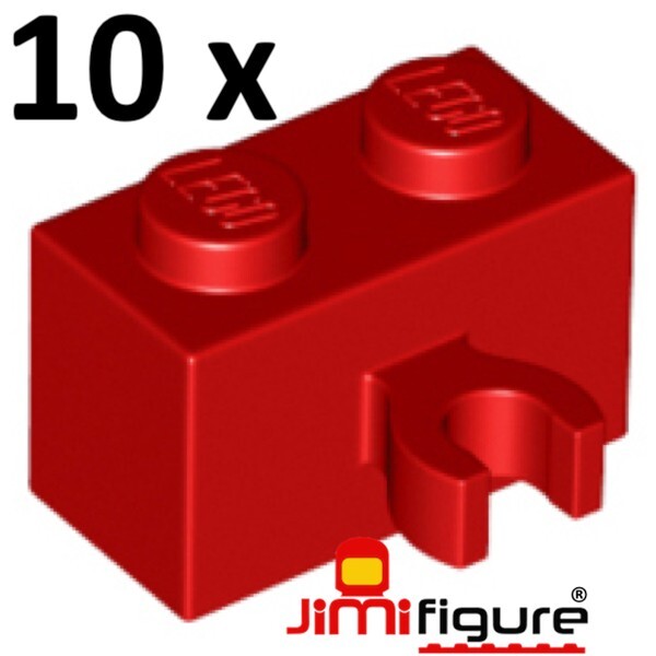 NEW 10 x LEGO 1x2 Modified Brick with Clip Vertical Grip Red 30237 2x1 ...