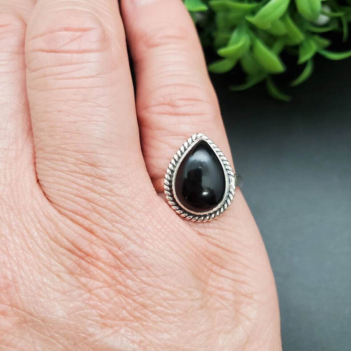 Black Onyx Gemstone Ring 925 Sterling Silver Handmade Statement Ring ...