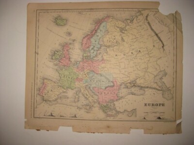 ANTIQUE 1867 EUROPE HANDCOLORED MAP MOUNTAIN RANGE RUSSIA FRANCE ...