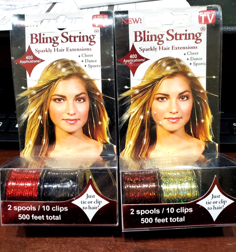 1000’ total Bling string Sparkly Hair Extensions AS SEEN ON TV 2 pkg of ...