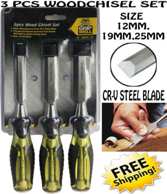 3 PCs Heavy Duty 12MM,19MM,25MM Long Blade Wood Chisel Chisels Set ...