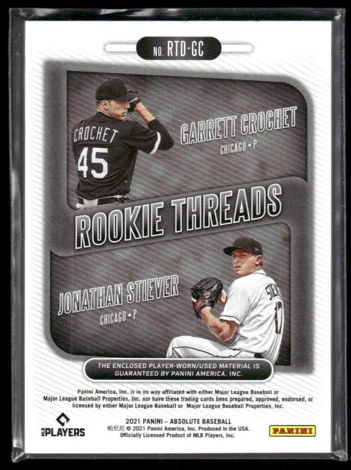 #RTD-GC Garrett Crochet / Jonathan Stiever 2021 Panini Absolute RC ...