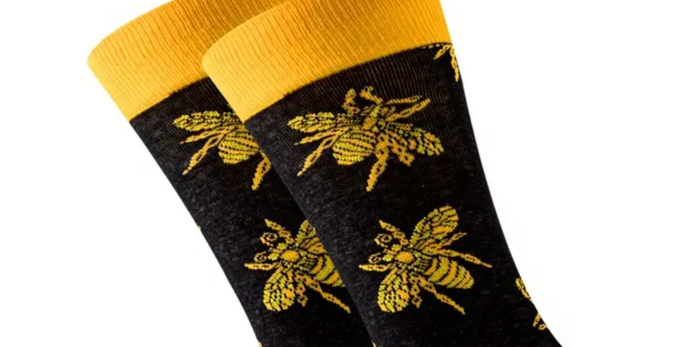 Bees Crew Socks Black Bumble Bee Happy Sock Pollinator Fashion Women's ...