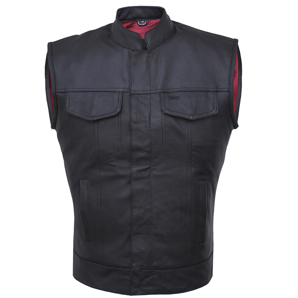 Men's SOA Style Black Real Leather Biker Waistcoat Motorcycle Cut Club ...
