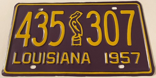 Vintage 1957 Louisiana License Plate 435 307 Pelican LSU Colors ...