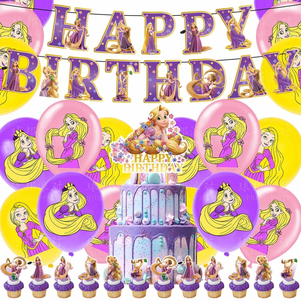 Disney Tangled Rapunzel Birthday Decoration Cups Plates Tablecloth Gift ...