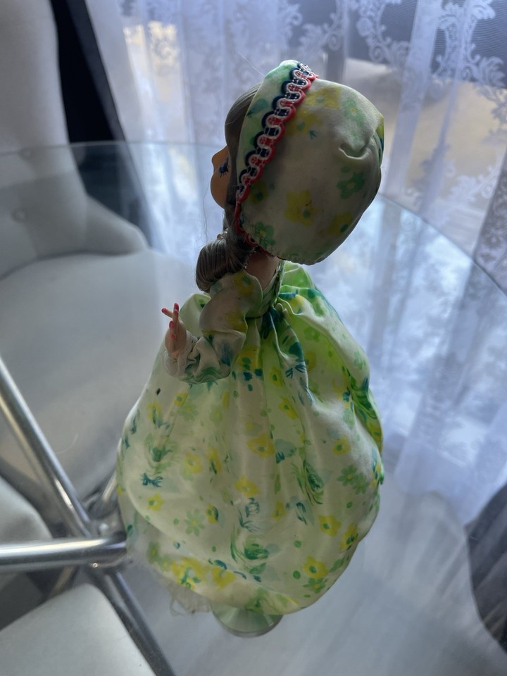 Vintage 70’s Bradley Big Blue Eyes Green Floral Dress Made In Korea ...