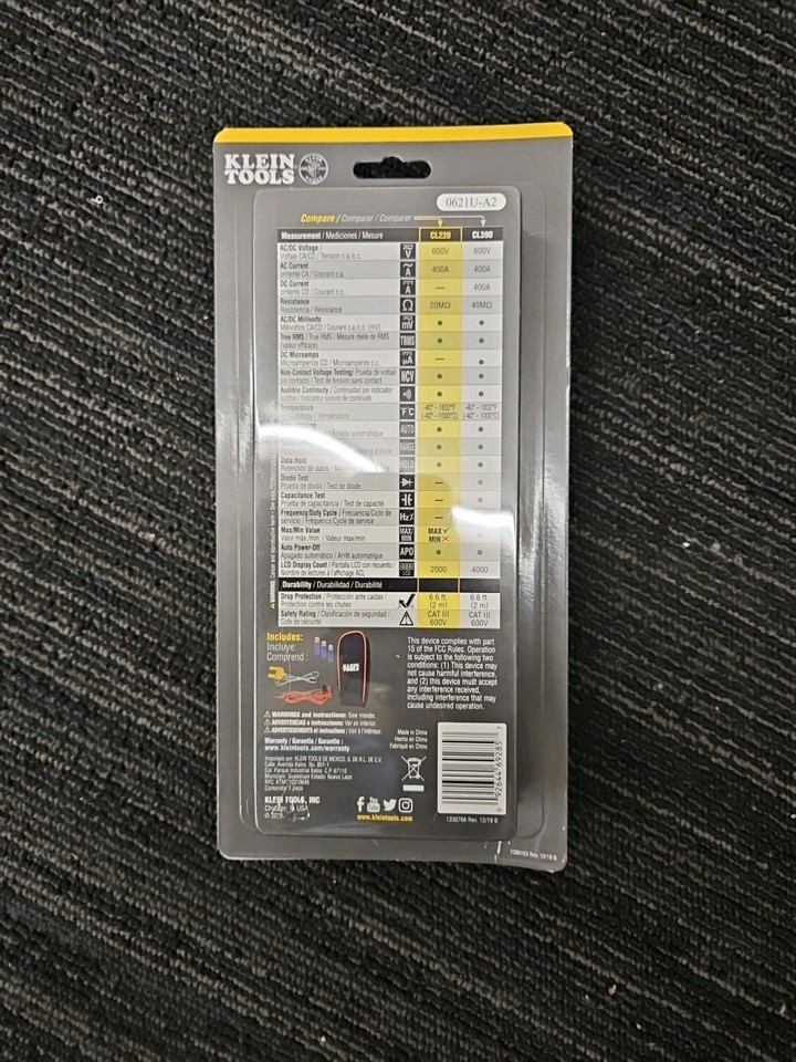 Klein CL220 400Amp Auto Ranging Digital Clamp Meter With Temperature ...