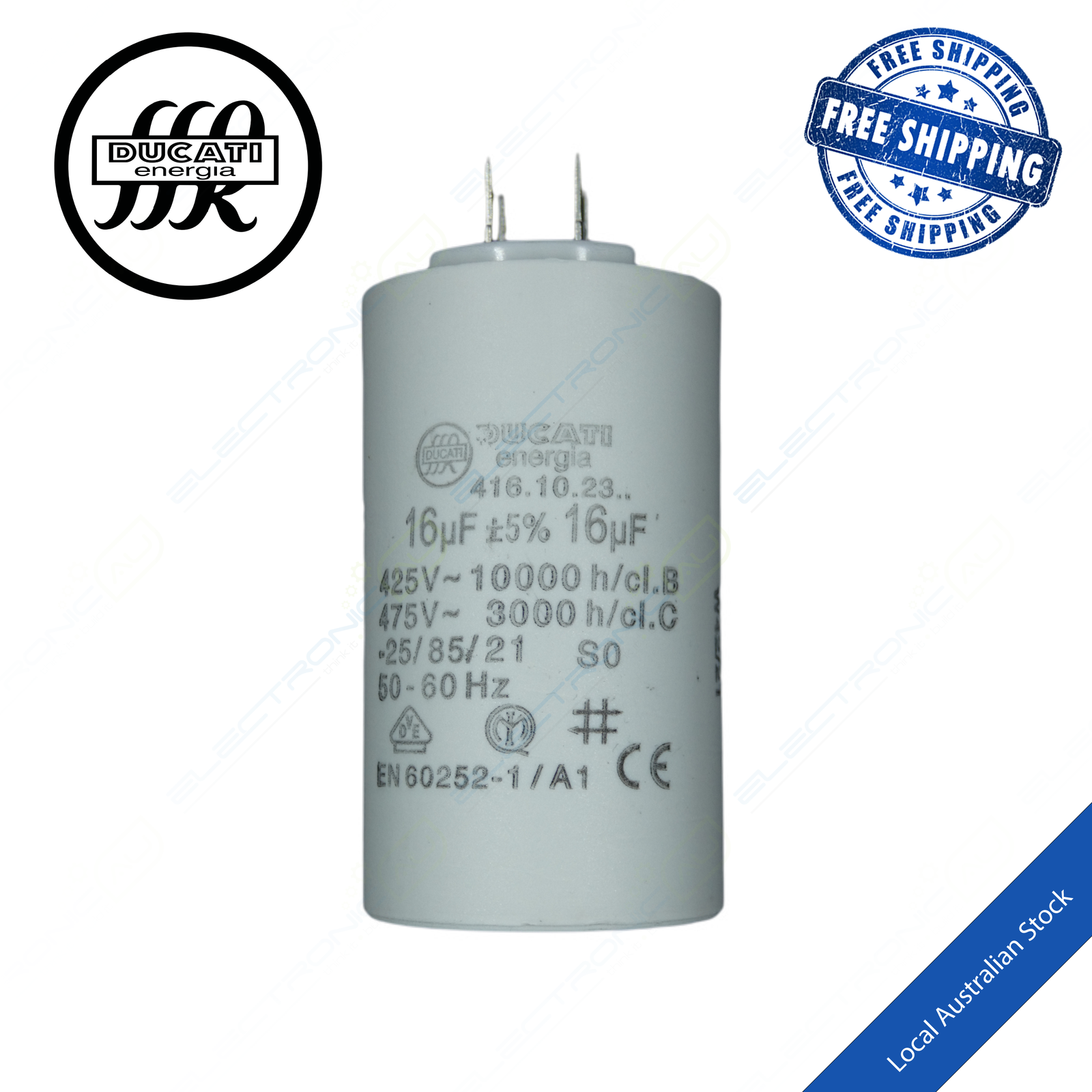 Ducati 16uF Run Capacitor 425V 475V Studless Motor Run/Start Premium ...