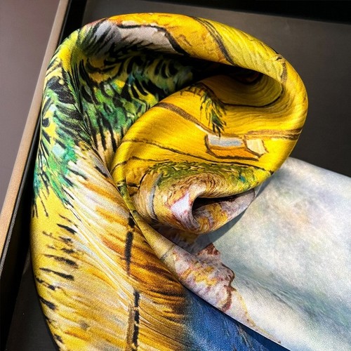 100% Silk Square Scarf Women Neckerchief Wrap Bandana Yellow ...
