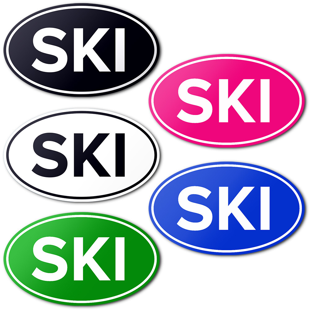 SKI ANTI-UV VINYL BUMPER STICKER Skiing Winter Sports Euro Oval Car ...