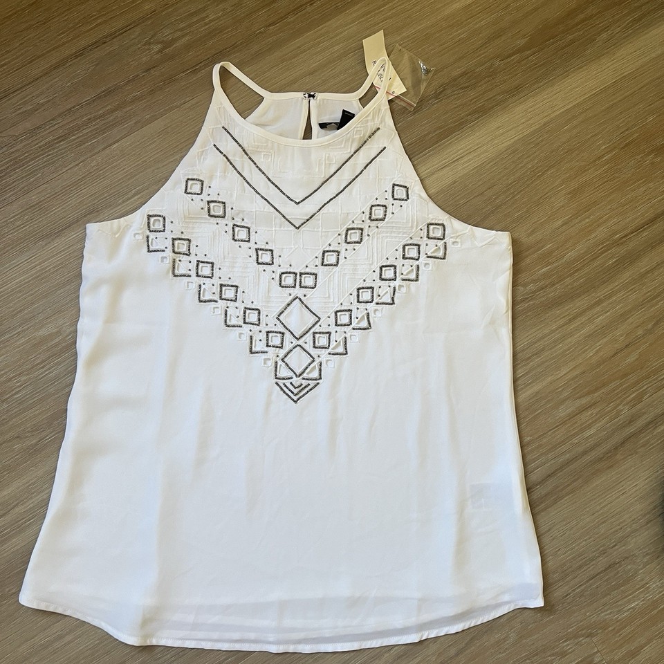 Banana Republic White Beaded Neckline Tank Top Size Small NWT ...