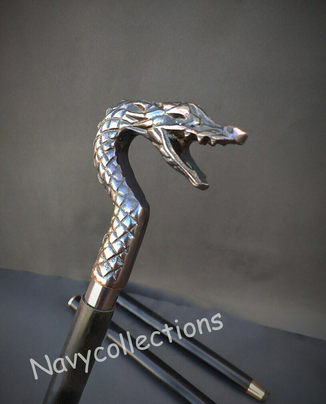 Luxury Black Antique Dragon Snake Handle Victorian 3F… - Gem