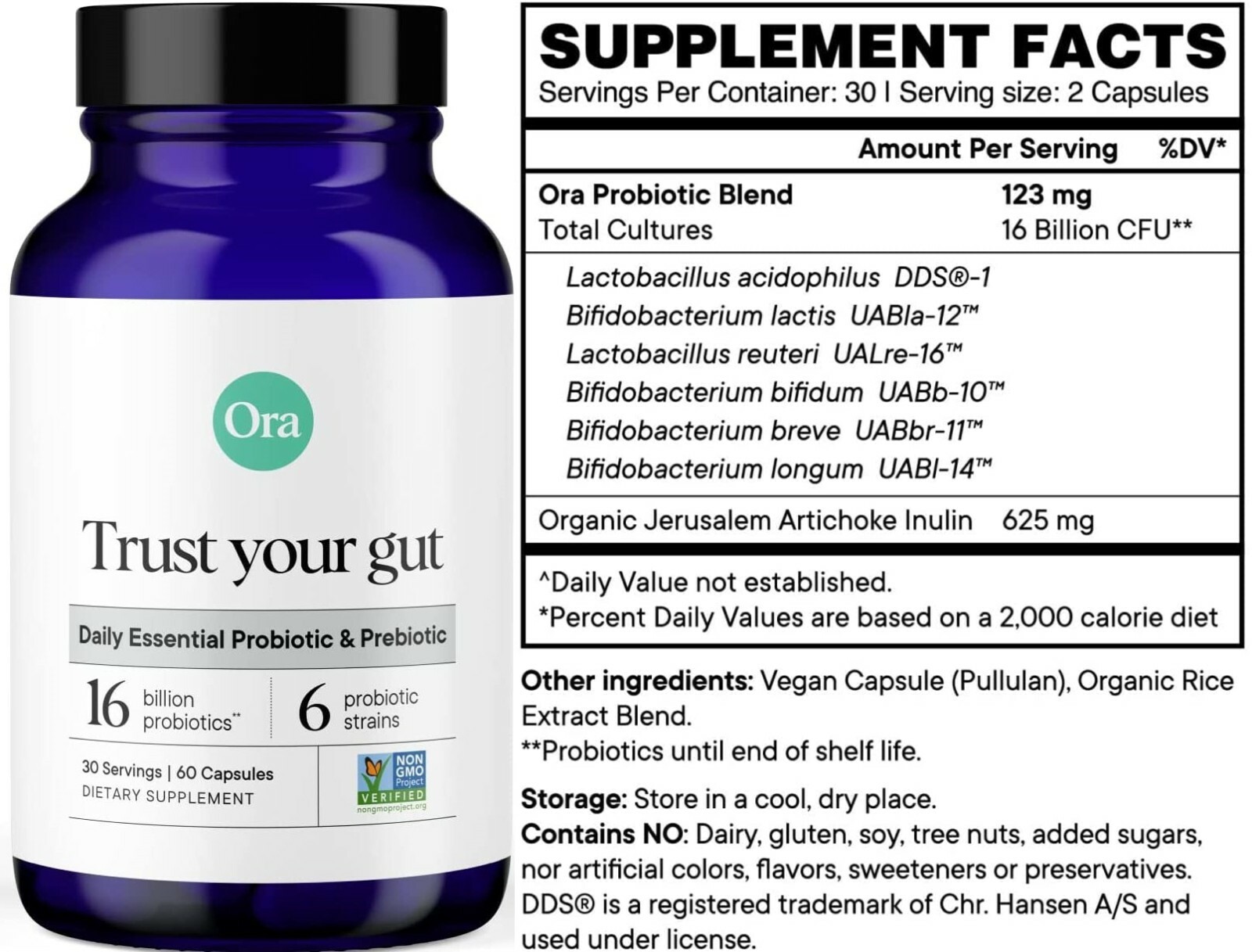 Ora Trust Your Gut Probiotics and Prebiotics Supplement Capsules - 60 ...