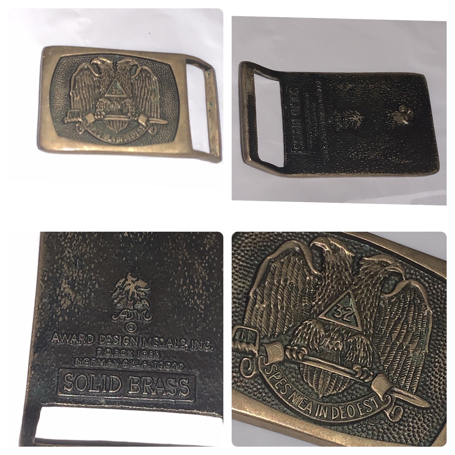 Masonic 32nd Degree Scottish Rite "SPES MEA IN DEO EST" Brass Belt ...