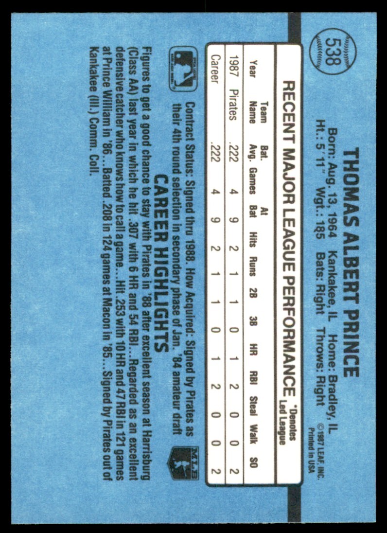 1988 Donruss Tom Prince Baseball Cards #538 | eBay