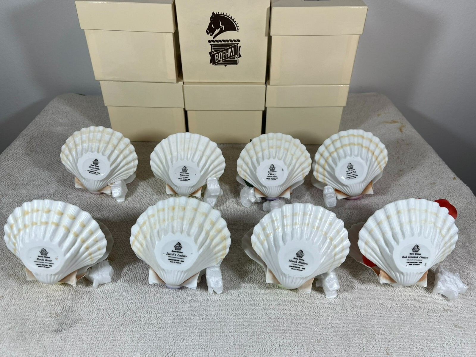 Boehm Clam Shell Flowers - marsh mallow poppy periwinkle primrose ...