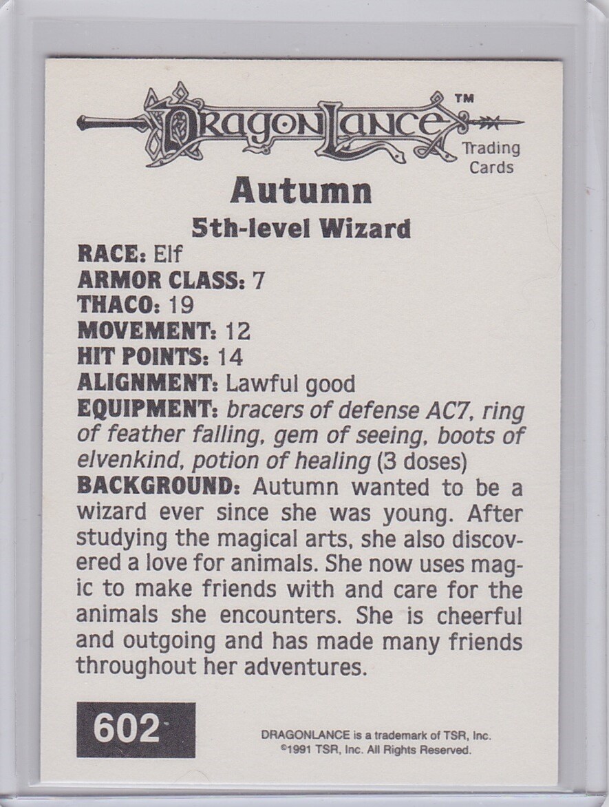 1991 ADVANCED DUNGEONS & DRAGONS R2 DRAGONLANCE AUTUMN #602 TRADING ...
