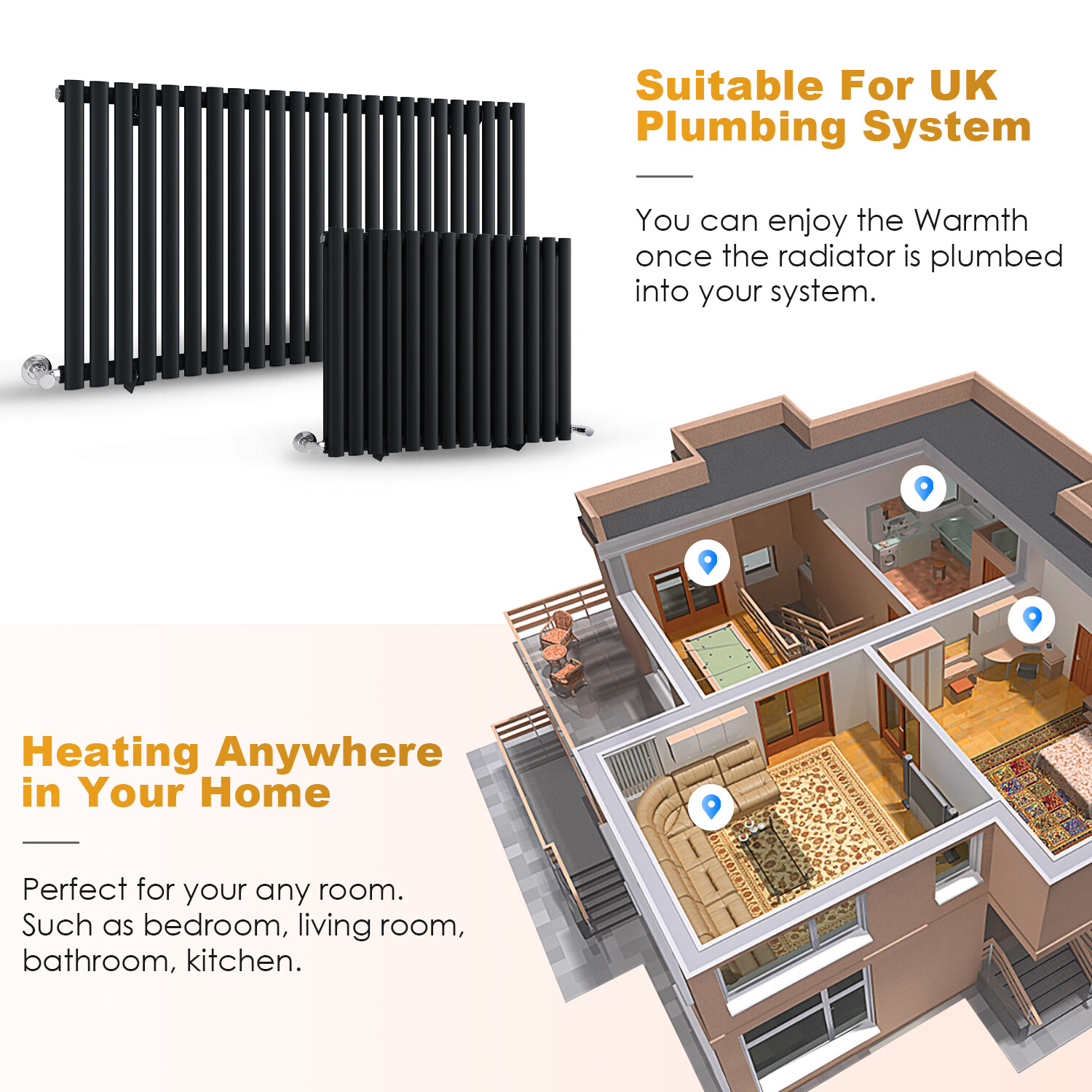 Vertical Radiator Double Black Oval Column Modern Tall Upright Rads ...