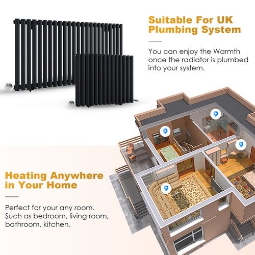 Vertical Radiator Double Black Oval Column Modern Tall Upright Rads ...