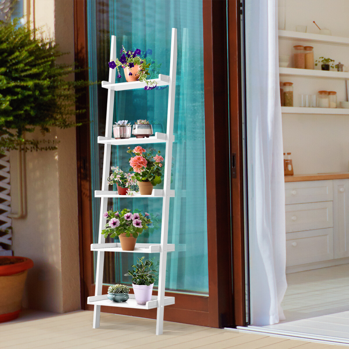 5 Tiers Ladder Rack Wall Display Shelf Stand Home Office Storage ...