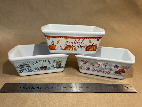 Fall themed ceramic mini loaf pans set of three 6.5 inches across top 2 ...