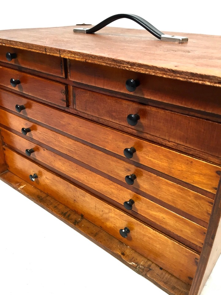 Antique Wooden Engineers Toolbox / Tool Box / Collectors Cabinet with ...