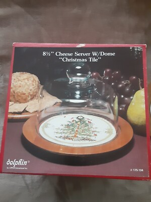 Dolphin Cheese Server W/Dome Christmas Tile 8 1/2" | eBay