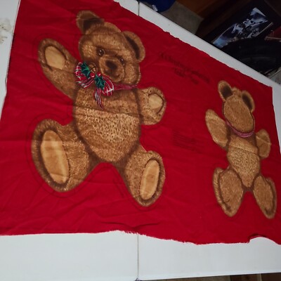 Vintage Cut and Sew A Christmas Gathering Teddy Bear Fabric Panel for ...