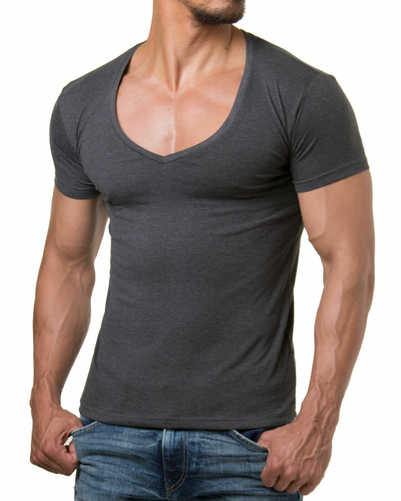 Young & Rich deep V-Neck Herren T-Shirt Slim Fit Tiefer V-Ausschnitt ...