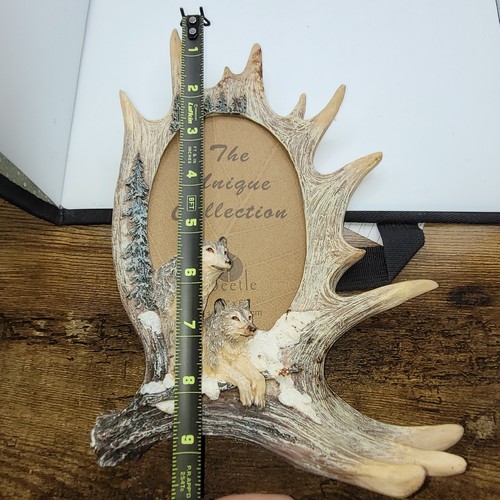 Wolves Antler Resin picture frame Rustic Cabin decor 9x7" free standing ...
