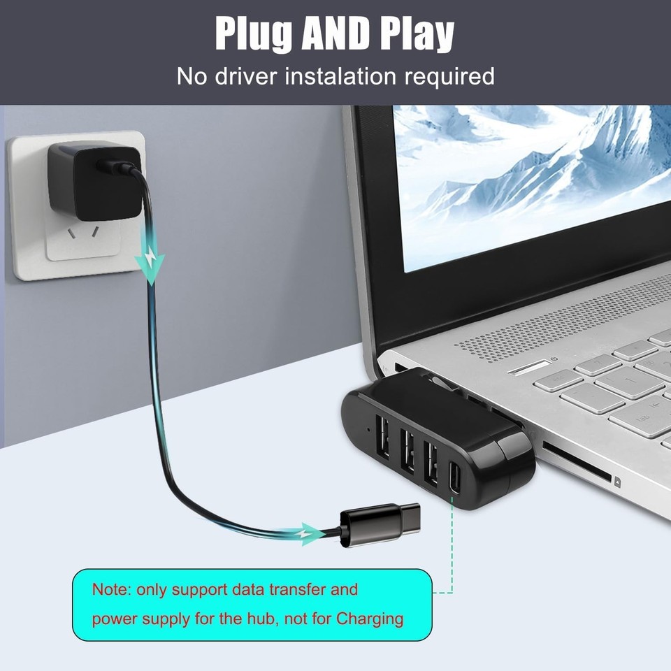 Multi-Device USB C Hub with Rotating 4 Ports - Fast Data & Power ...