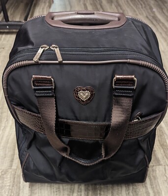 Brighton Black Cloth Brown Leather Wheeled Carry-On Travel Bag EUC | eBay