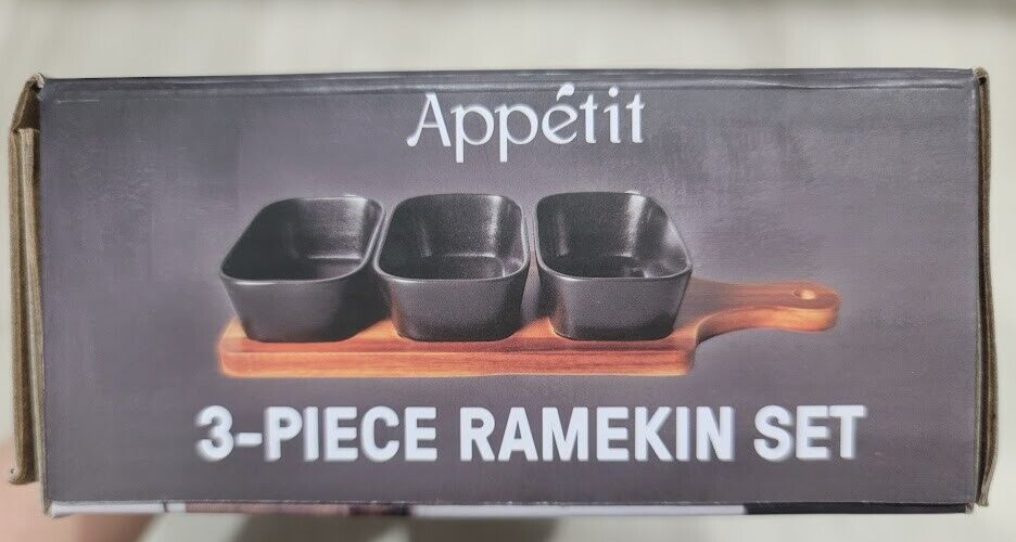 Appetit 3pc Ramekin Set With Bamboo Tray Black Porcelain | eBay