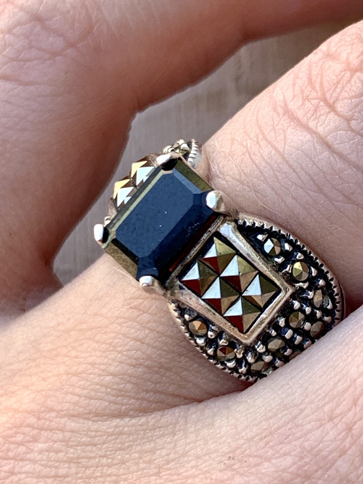 925 Sterling Silver Designer Judith Jack Marcasite And Onyx Ring | eBay