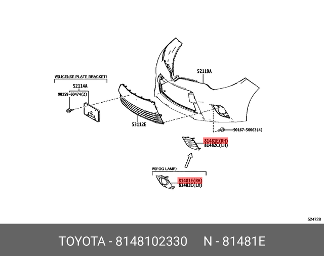 Genuine OE fog light cover strip 8148102330 for TOYOTA 81481-02330 ...