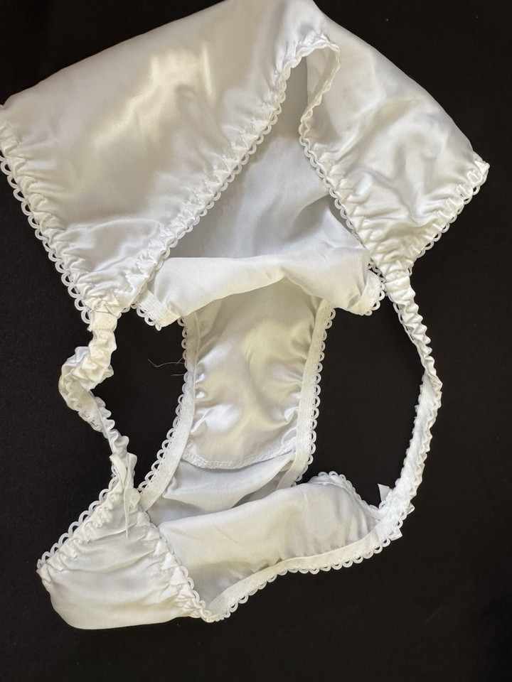 Vtg style Handmade Shiny Pure White 2XL satin string bikini panties ...