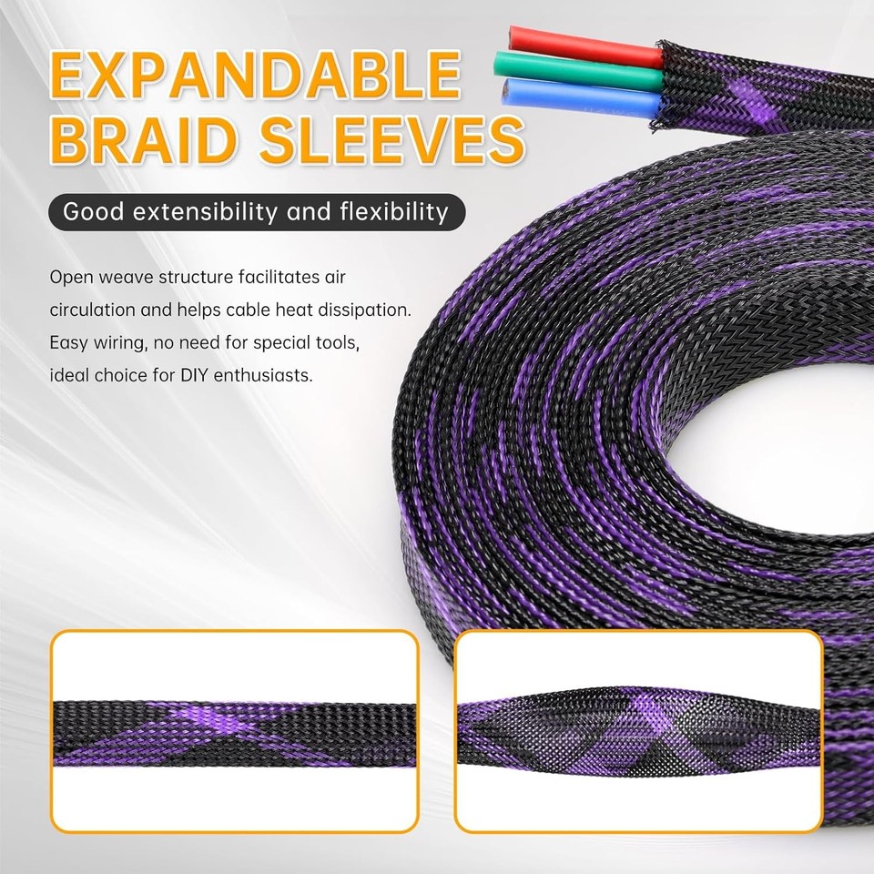 Braided Cable Sleeve, 33ft Expandable Wire Loom for Automotive Wiring ...