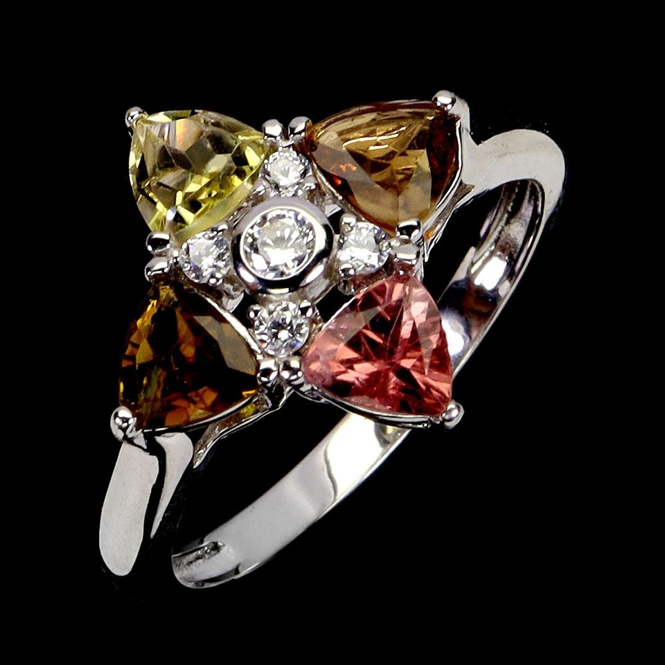 925 Sterling Silver Ring Trilliant Tourmaline 5mm Natural Gemstone ...