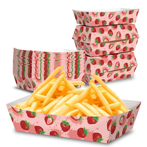 No Folding Required 50 Pack 2Lb Strawberry Paper Plates Disposable ...