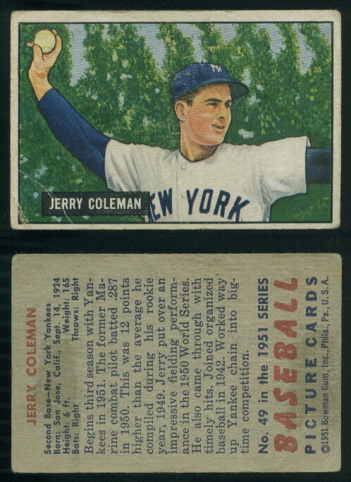 (67610) 1951 Bowman 49 Jerry Coleman Yankees-GD | eBay