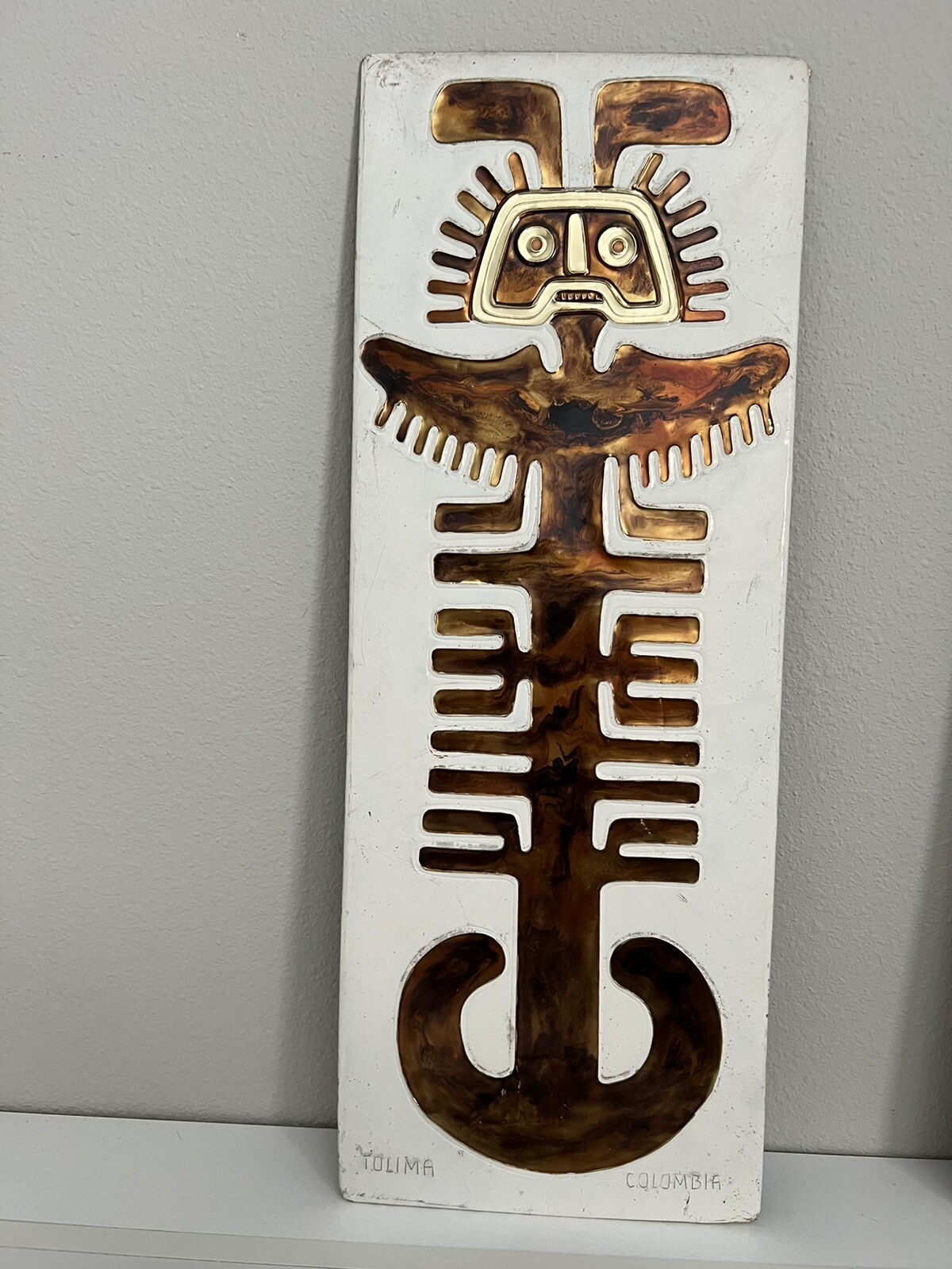 Two Large Tribal FIGURES Tolima Colombia Totems Etched Metal Wall ...