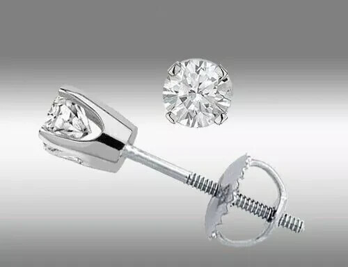 1 Ct Round Simulated Diamonds Screw Back Stud Earrings 14K White Gold ...