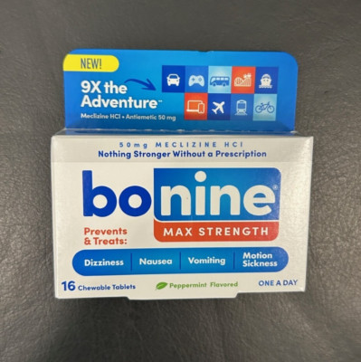 Bonine Motion Sickness Max Strength Dizzy Nausea Vomiting 16 Tabs 6/ ...